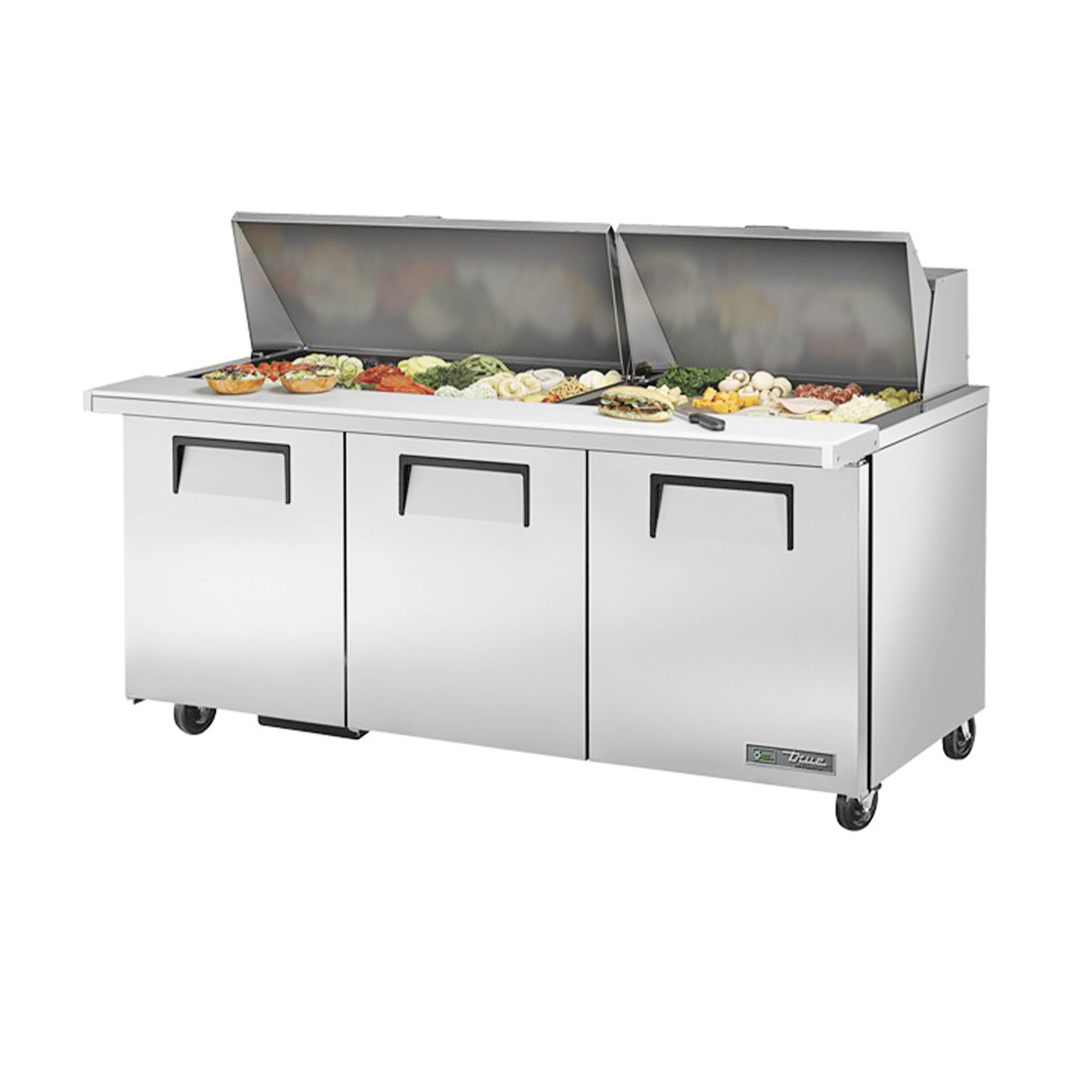 True TSSU-72-30M-B-ST-HC 72 3/8" 3 Door Mega Top Refrigerated Sandwich ...